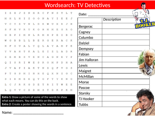TV Detectives Wordsearch Sheet Starter Activity Keywords Cover Homework ...