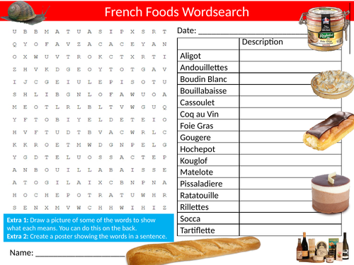 French Foods Wordsearch Sheet Starter Activity Keywords Cover Food ...