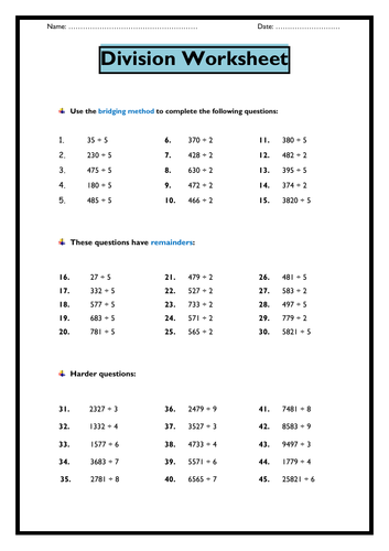 Year 4 or Year 5 Division Worksheet | Teaching Resources