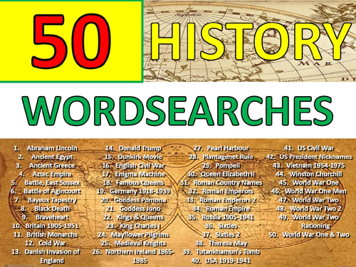 50 History Wordsearch Starter Activities KS3 GCSE Cover Homework ...