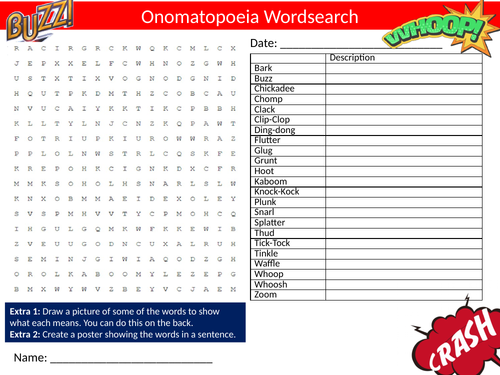 5 x Onomatopeia Wordsearch English Language Literacy Starter Activity ...