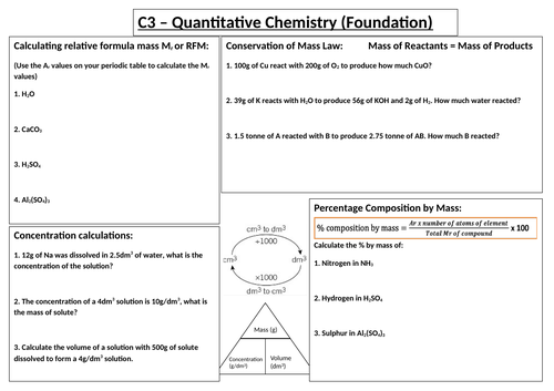Quantitative Chemistry / Chemical Accounting Revision Question sheets ...