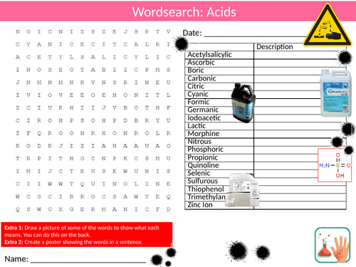 2 x Acids Wordsearch Puzzle Sheet Keywords Settler Starter Cover Lesson ...