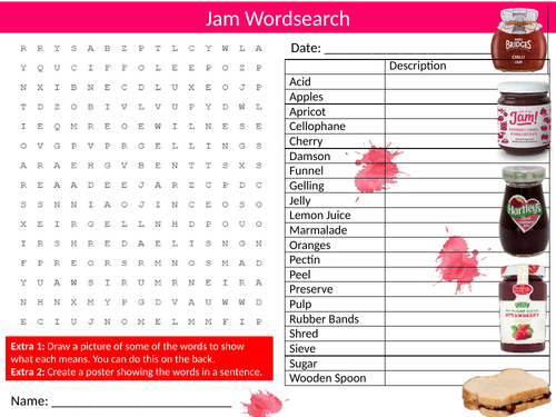 Jam #2 Wordsearch Sheet Starter Activity Keywords Cover Food Nutrition ...
