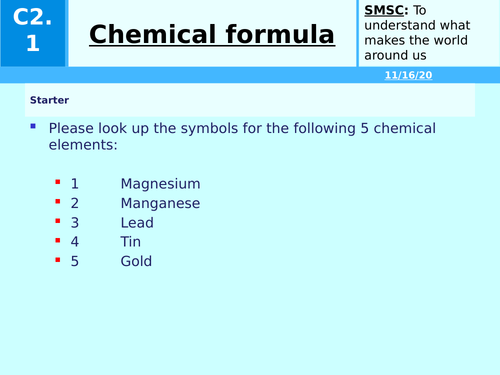 KS3 Chemical formula | Teaching Resources