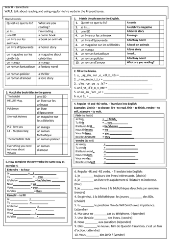 La lecture - Worksheet | Teaching Resources