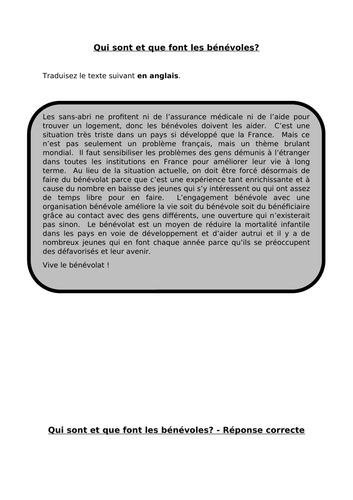 Volunteering - translation into English | Teaching Resources