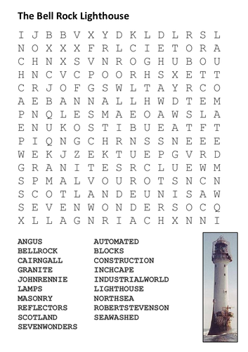 The Bell Rock Lighthouse Word Search | Teaching Resources
