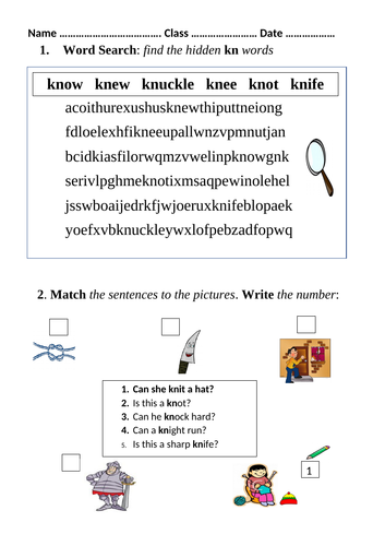 kn digraph worksheet Mrs Pryce's Funny Phonics | Teaching Resources