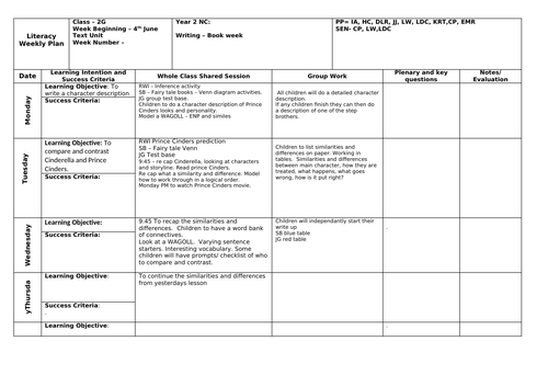 prince cinders plan notebook and resources | Teaching Resources