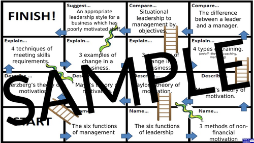 Unit 6 Principles of Management Snakes and Ladders Revision Activity ...