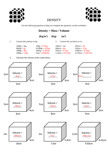GCSE Physics Paper 1 - Density, Mass and Volume Calculations Worksheet ...
