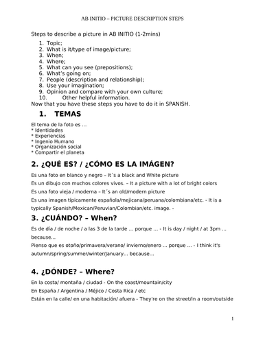 Ab Initio Spanish - Picture description | Teaching Resources