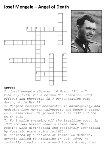 Josef Mengele Crossword | Teaching Resources