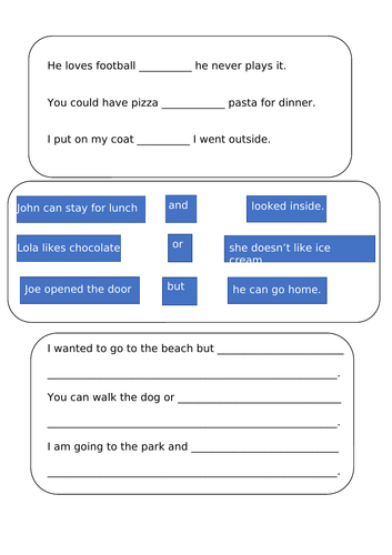 and, but, or worksheet. | Teaching Resources