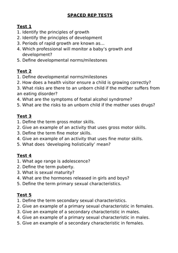 BTEC LEVEL 3 Health and Social Care Spaced Rep tests | Teaching Resources BTEC LEVEL 3 Health and Social Care Spaced Rep tests | Teaching Resources