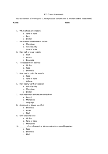 KS3 Drama Assessment | Teaching Resources