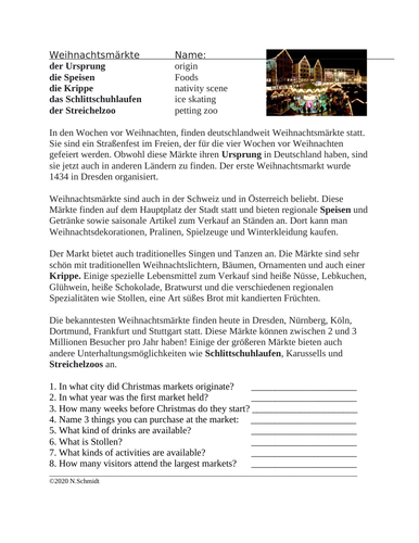 Weihnachtsmärkte Lesung: Christmas Markets German Reading | Teaching ...