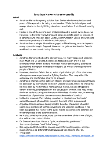 Jonathan Harker character profile - Dracula, A Level English Language ...