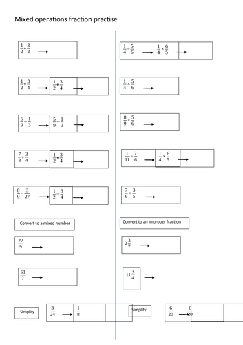 Mixed operations fractions practice | Teaching Resources