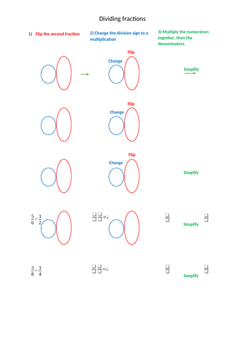 Dividing fractions scaffolded worksheet | Teaching Resources