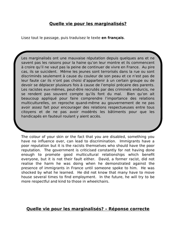 Quelle vie pour les marginalisés - translation into French | Teaching ...