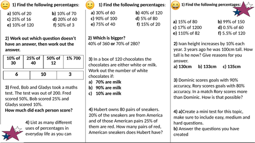 Percentage of an amount differentiated worksheet | Teaching Resources