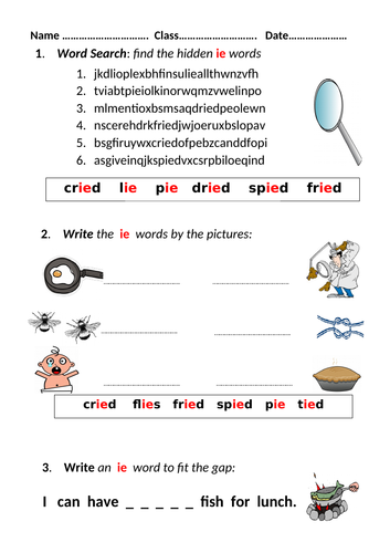 ie digraph worksheet Mrs Pryce's Funny Phonics | Teaching Resources