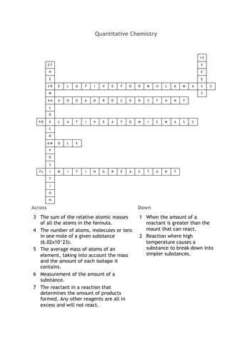 Quantitative Chemistry Crossword | Teaching Resources