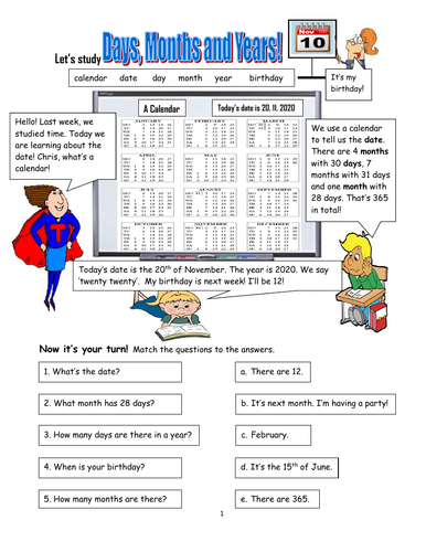 English Worksheet Months Days And Dates