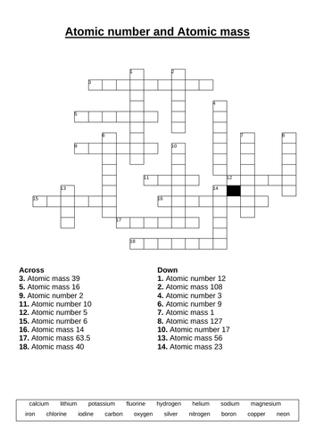 GCSE Chemistry crossword - Atomic number and atomic mass | Teaching ...