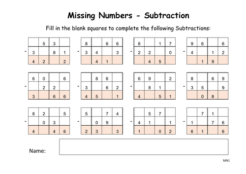COLUMN SUBTRACTIONS - FIND MISSING NUMBERS | Teaching Resources COLUMN SUBTRACTIONS - FIND MISSING NUMBERS | Teaching Resources
