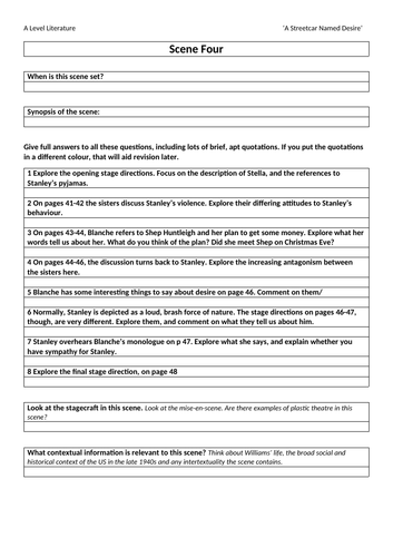 Guided Analysis of Scene 4 of A Streetcar Named Desire | Teaching Resources