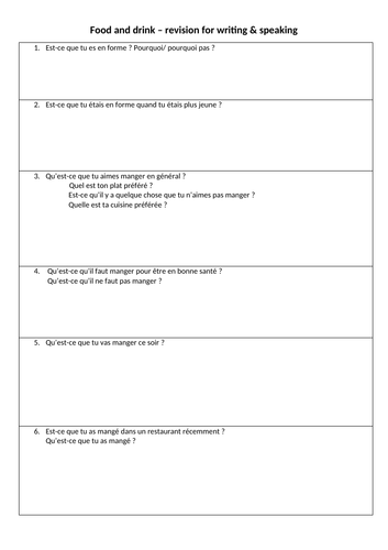 Food & drink writing practice KS4 French | Teaching Resources