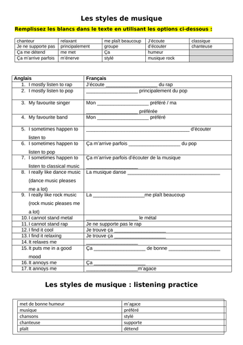 Les styles de musique lesson | Teaching Resources