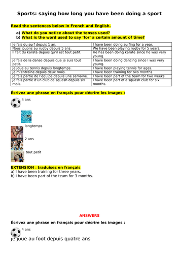 Sports, jouer, depuis & faire | Teaching Resources
