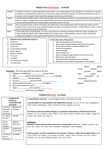 Past work experience reading and vocab | Teaching Resources