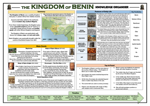 Kingdom of Benin Knowledge Organiser! | Teaching Resources