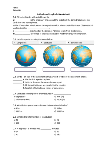 Latitude and Longitude - Worksheet | Distance Learning | Teaching Resources