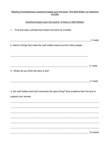 Reading comprehension questions Y5/6 based on The Wolf Wilder by ...