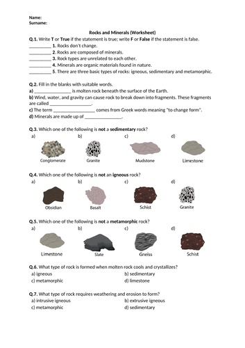 Rocks and Minerals - Worksheet | Distance Learning | Teaching Resources
