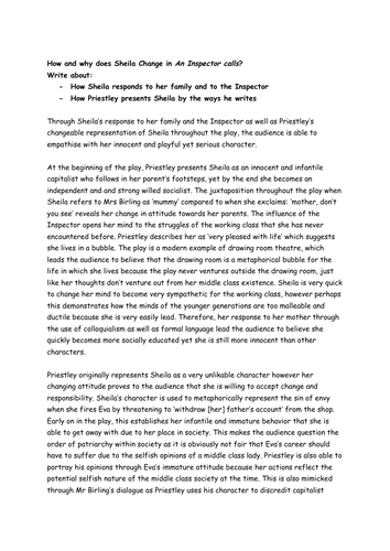 GCSE Grade 9 'An Inspector Calls' Essay | Teaching Resources GCSE Grade 9 'An Inspector Calls' Essay | Teaching Resources