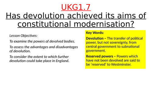 Edexcel - Politics: UK Constitution - Devolution | Teaching Resources