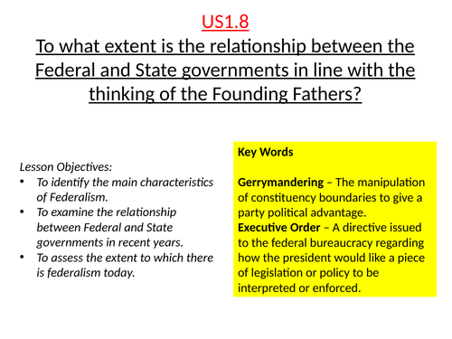 Edexcel - Politics: US Constitution - Federal vs State | Teaching Resources