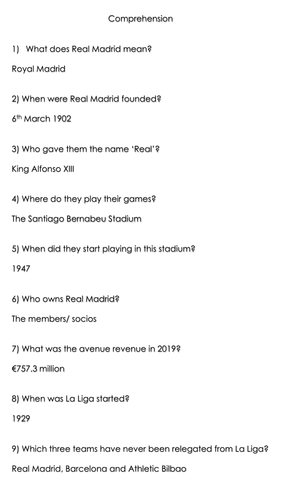 Real Madrid Information Text/ Comprehension | Teaching Resources