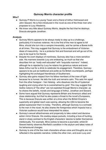Quincey Morris character profile - Dracula, A Level English Lang and ...