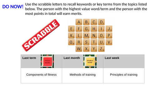 Scrabble - PE keyword starter or plenary task | Teaching Resources