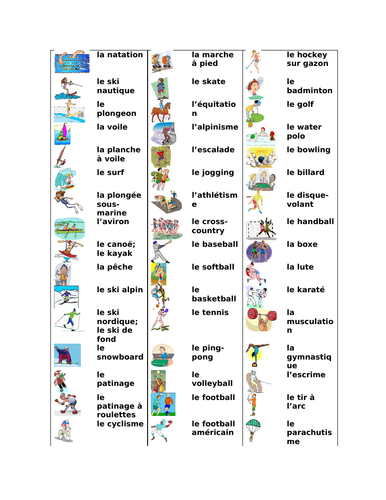 Secondary French resources: sports