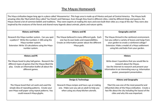 Year 6 Maya Homework Grid | Teaching Resources Year 6 Maya Homework Grid | Teaching Resources