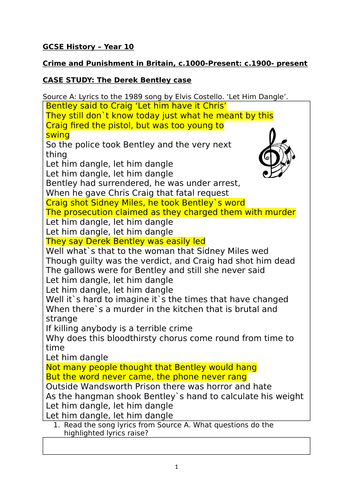 Edexcel GCSE History: The Derek Bentley Case - Crime & Punishment | Teaching Resources